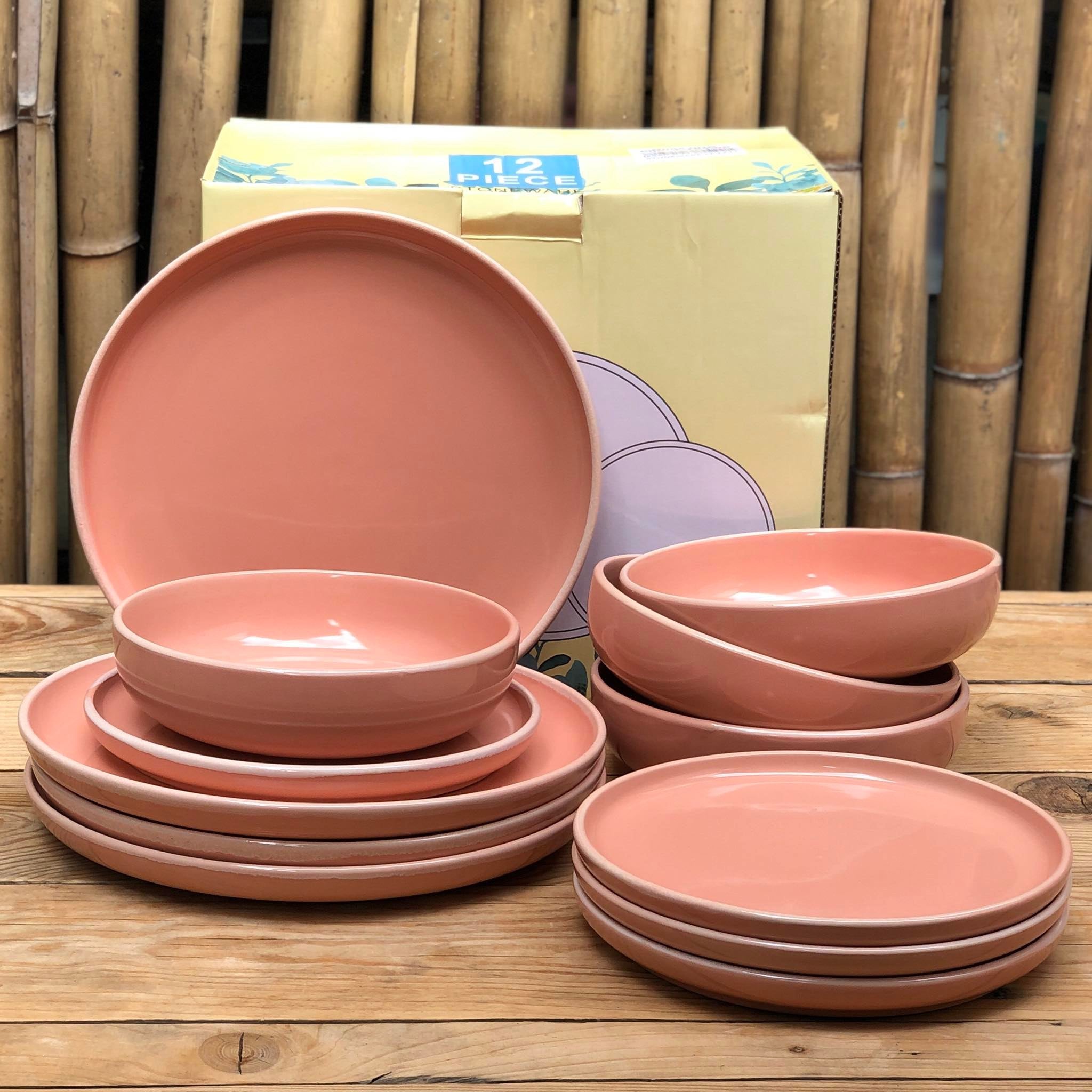 Jessica 12 Pcs Set Stoneware(4pcs Dinner 10.5inch,Salad 8inch & Bowl 7 ...